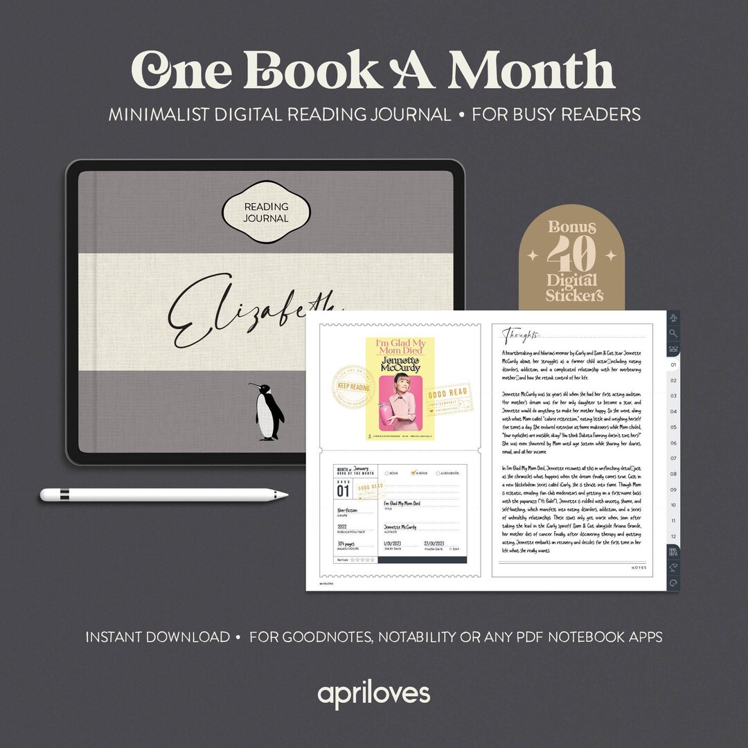 Minimalist Digital Book Journal, Landscape Reading Log for Goodnotes ...