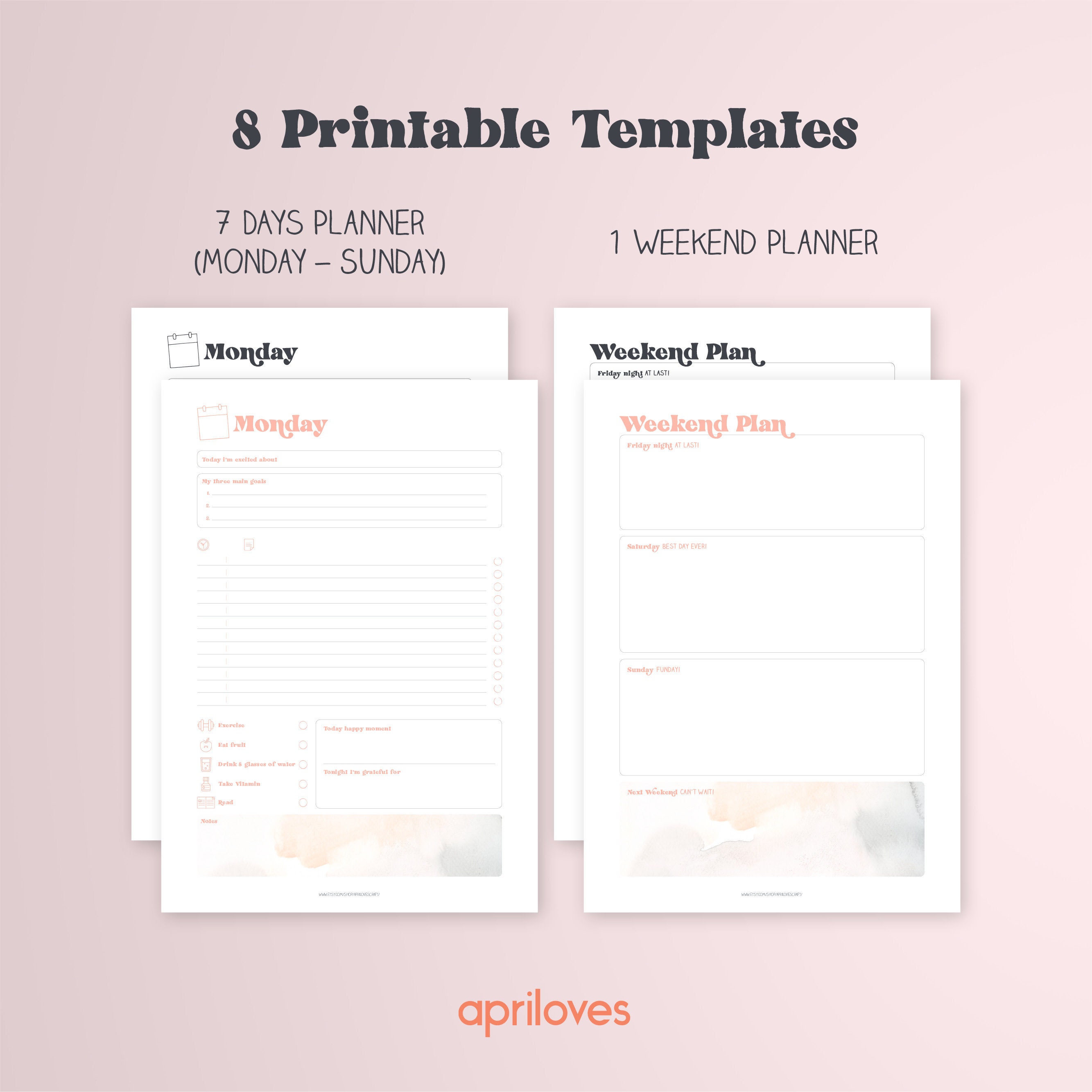 PRINTABLE Planner Templates, Daily Planner, Weekend Planner, Work ...