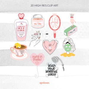 Self Love Clip Art, Self Care SVG, Hand Drawn Cute Clipart, Kawaii ...