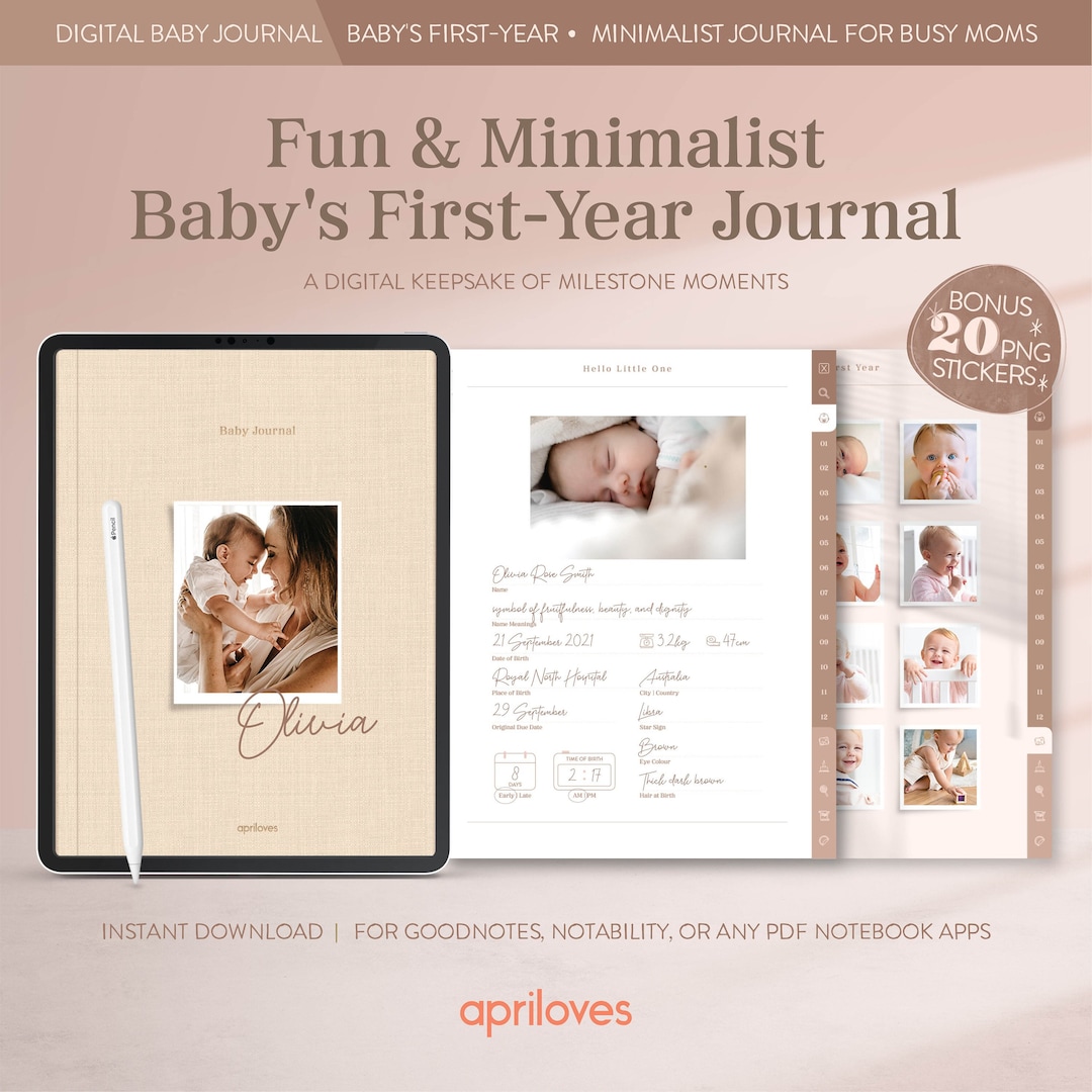 Minimalist Digital Baby Journal, Baby First Year, Baby Milestones ...