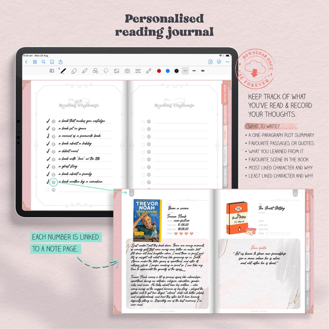 Digital Reading Planner Journal Book Tracker Reading - Etsy