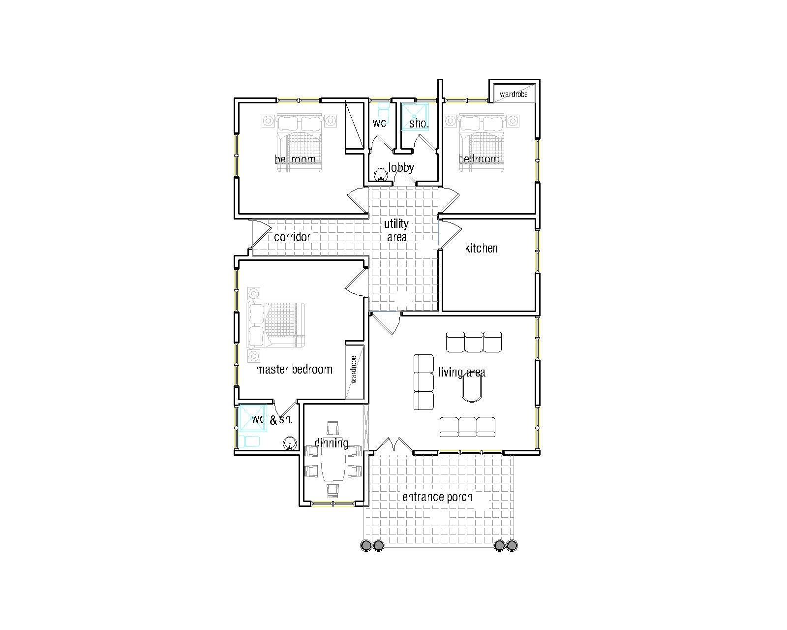 Simple 3 Bedroom House Design, Architectural Design, Domestic Plan ...