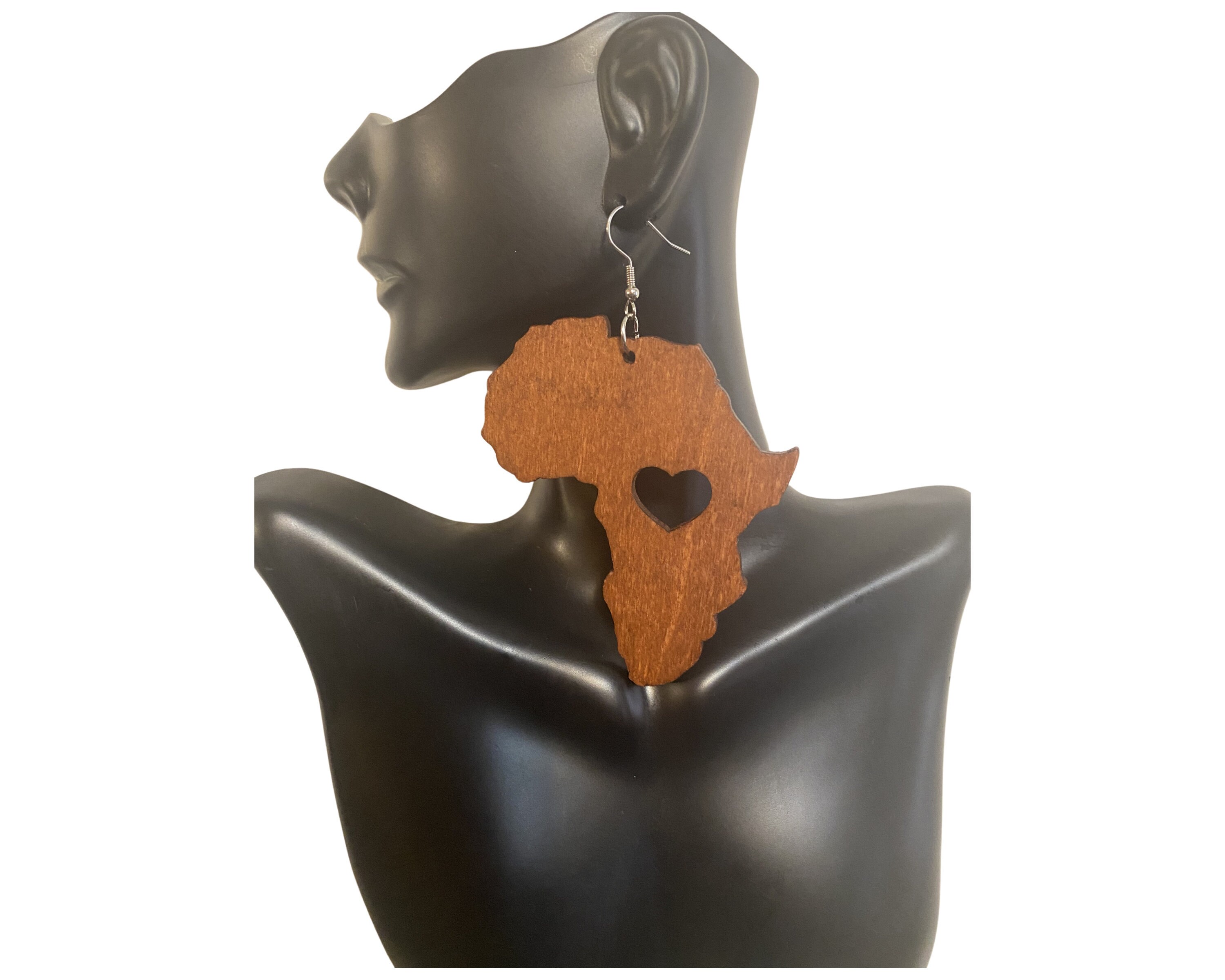 Large Wooden Africa Map Brown Women's Afro Dangle Earrings - Etsy