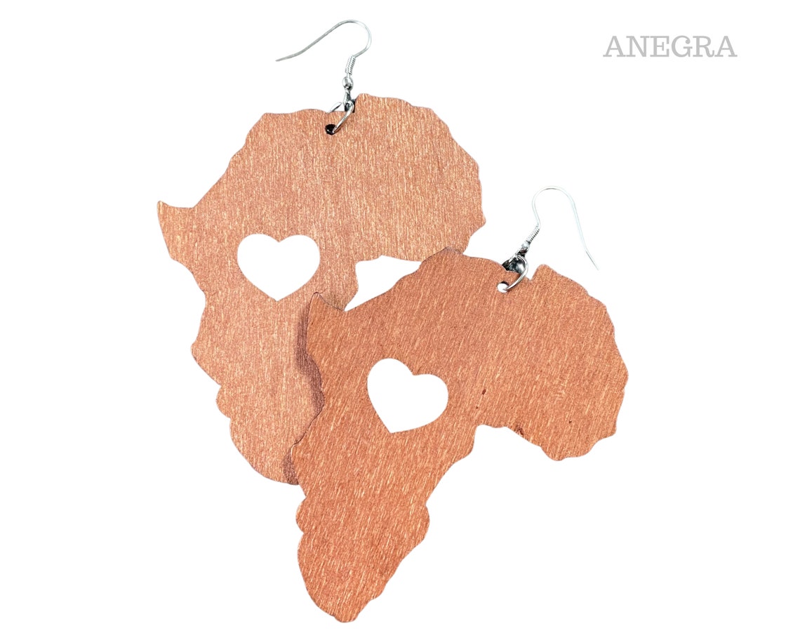 Large Wooden Africa Map Brown Women's Afro Dangle Earrings | Etsy