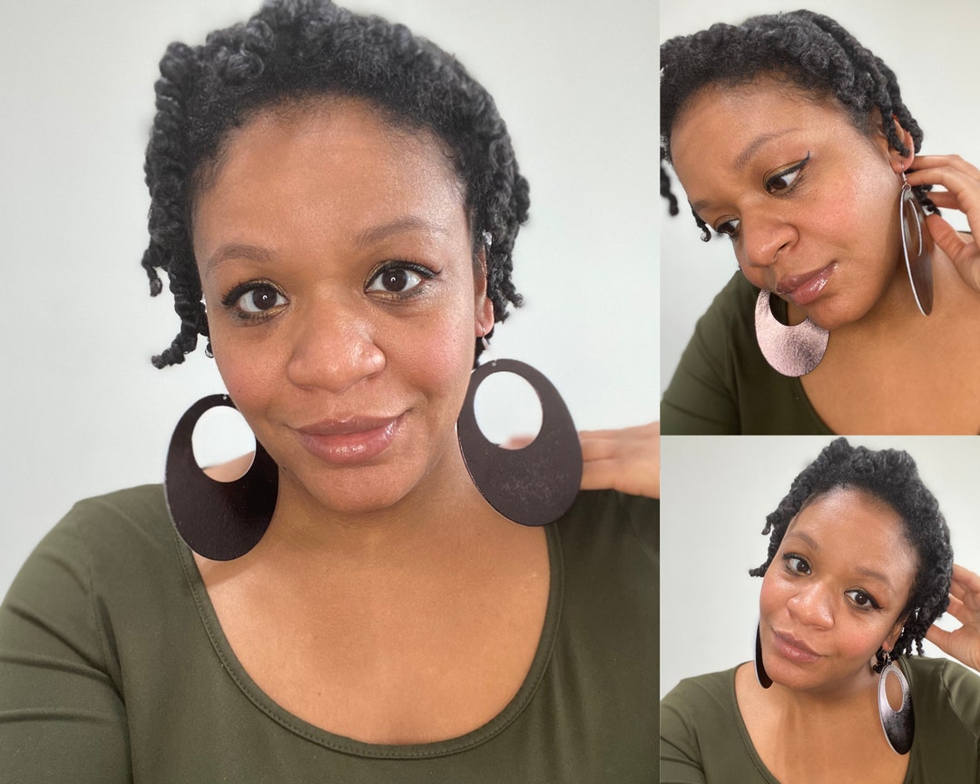 Giant African Oval Wooden Big Black Earrings Big Natural Hair ...