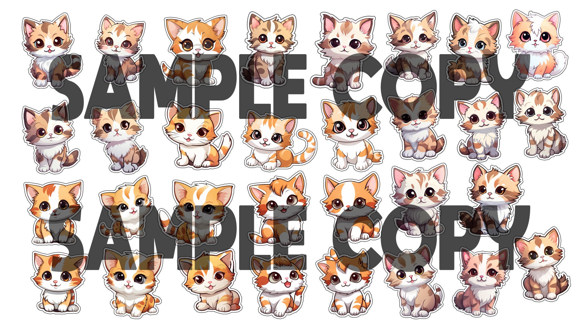 31 Cute Chibi Kittens - Instant Download - Commercial Use! - Stickers ...