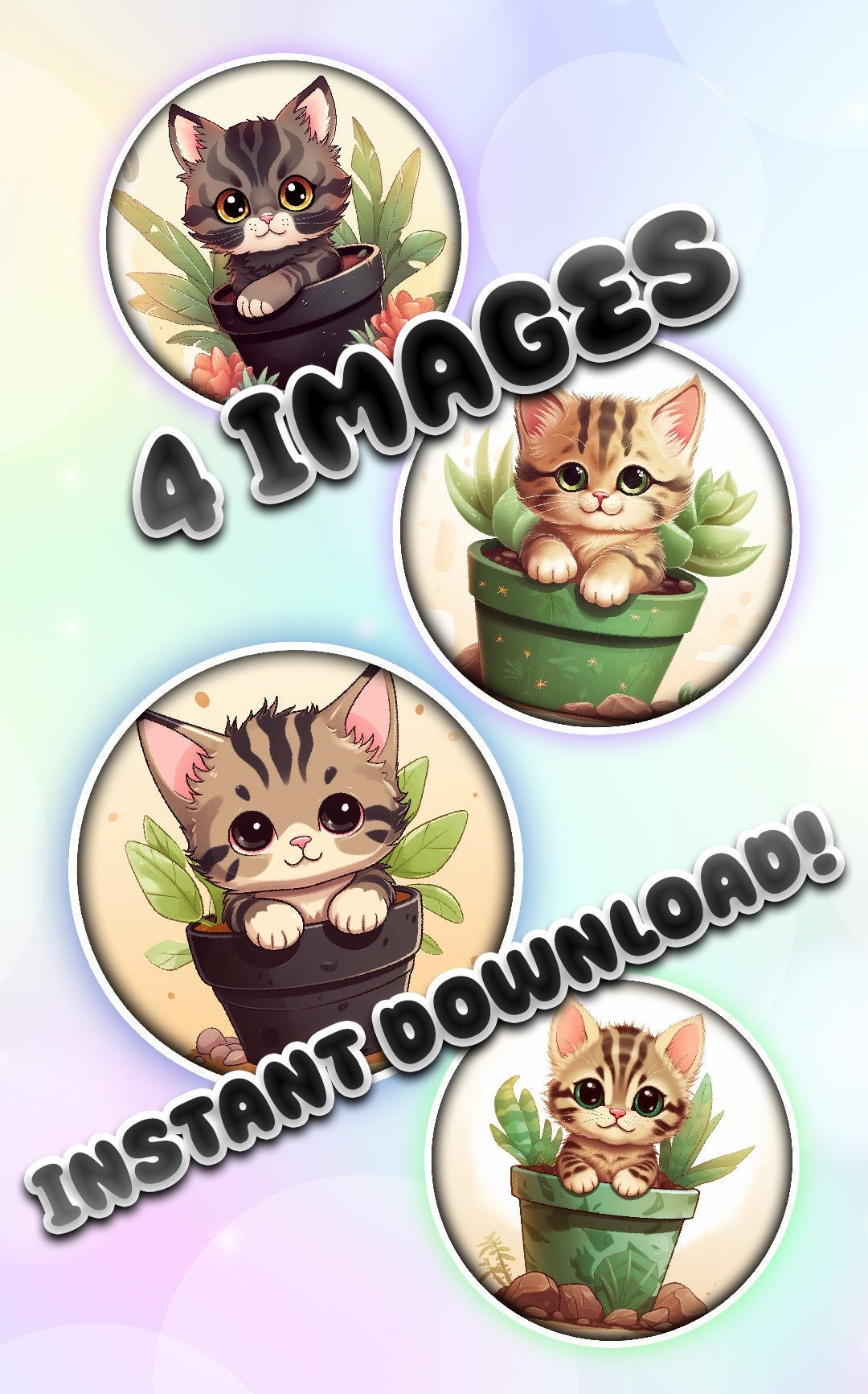 Instant Download Printable - Kittens in Plant Pots Set of 4 ...