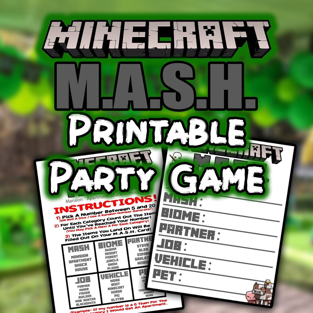 Minecraft MASH Printable Birthday Party Game for Kids - Etsy