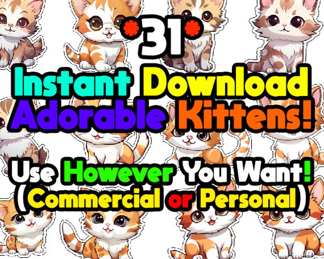 31 Cute Chibi Kittens - Instant Download - Commercial Use! - Stickers ...