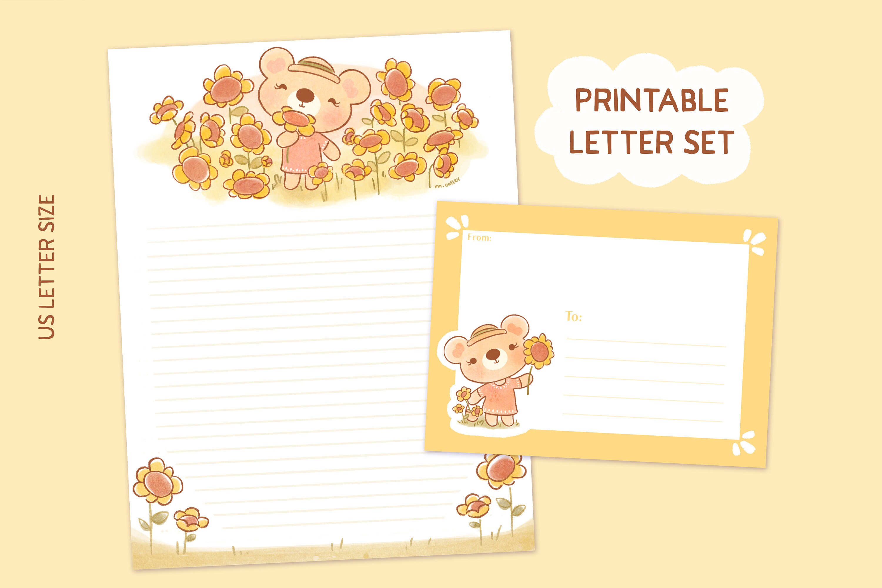 Visual Arts Paper Writing Paper Letter Writing A4 Bear love Instant Digital Download US ...