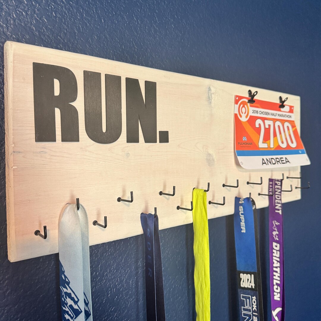 Personalized Running Award Display | 17 Hooks + Bib / Photo Holder ...