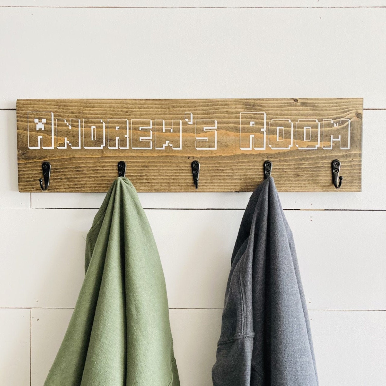 Minecraft inspired room decor kids room wooden coat hanger | Etsy