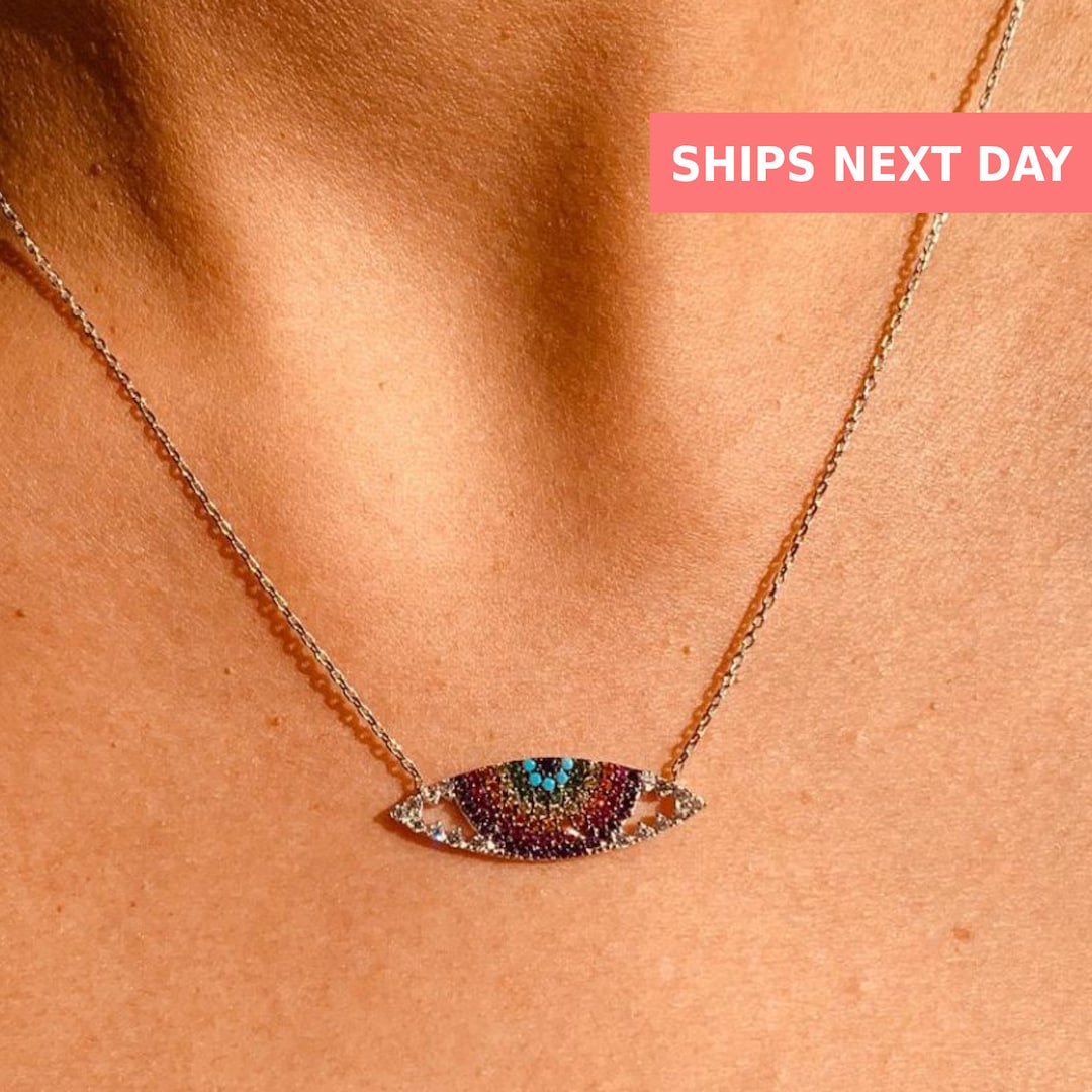 Rainbow Evil Eye / Sterling Silver Multi Color CZ Evil Eye Pendant ...