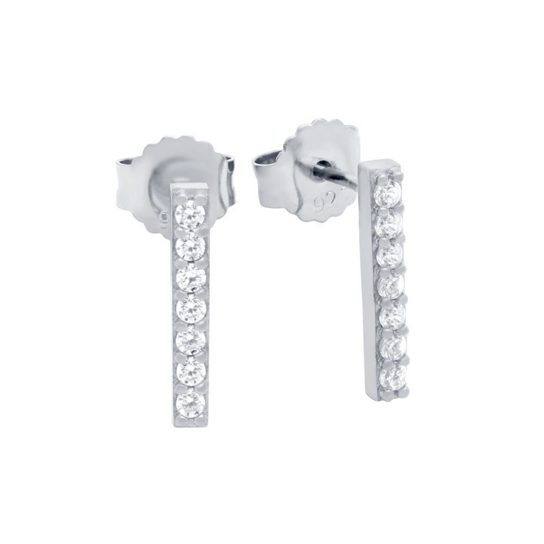 CZ Bar Earrings / Sterling Silver Vertical Bar Earrings With Pave CZ ...