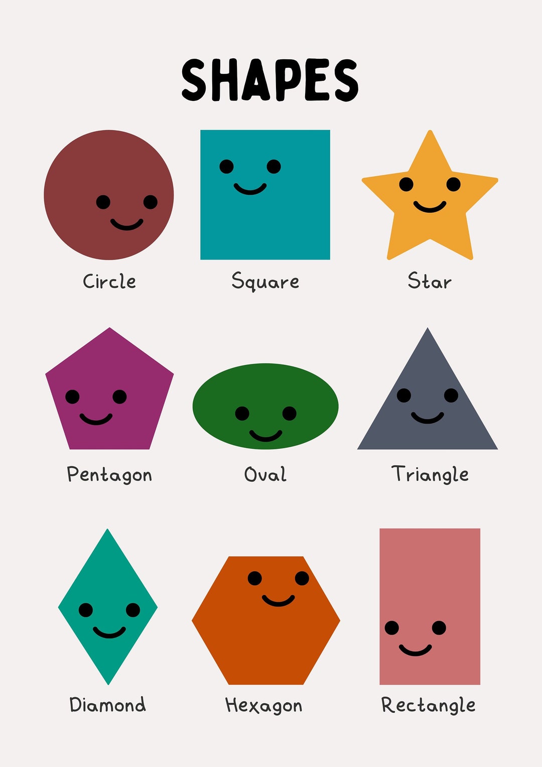 Cute and Smiley Shapes Nursery/playroom Poster Digital - Etsy