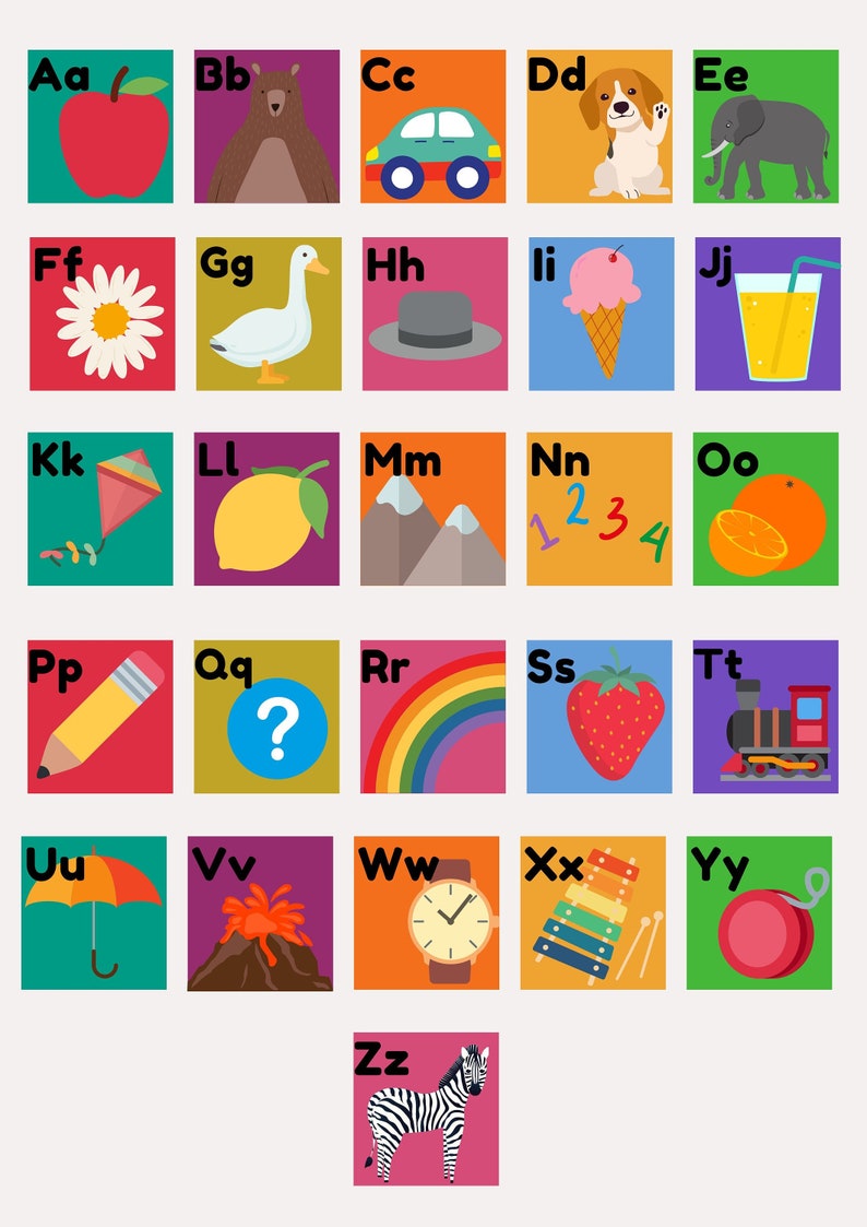 Cute Picture Alphabet Object Print for Babies/toddlers/children - Etsy