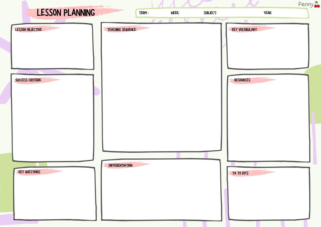 Lesson Planning Sheet ECT Teacher School Primary Secondary Learning ...