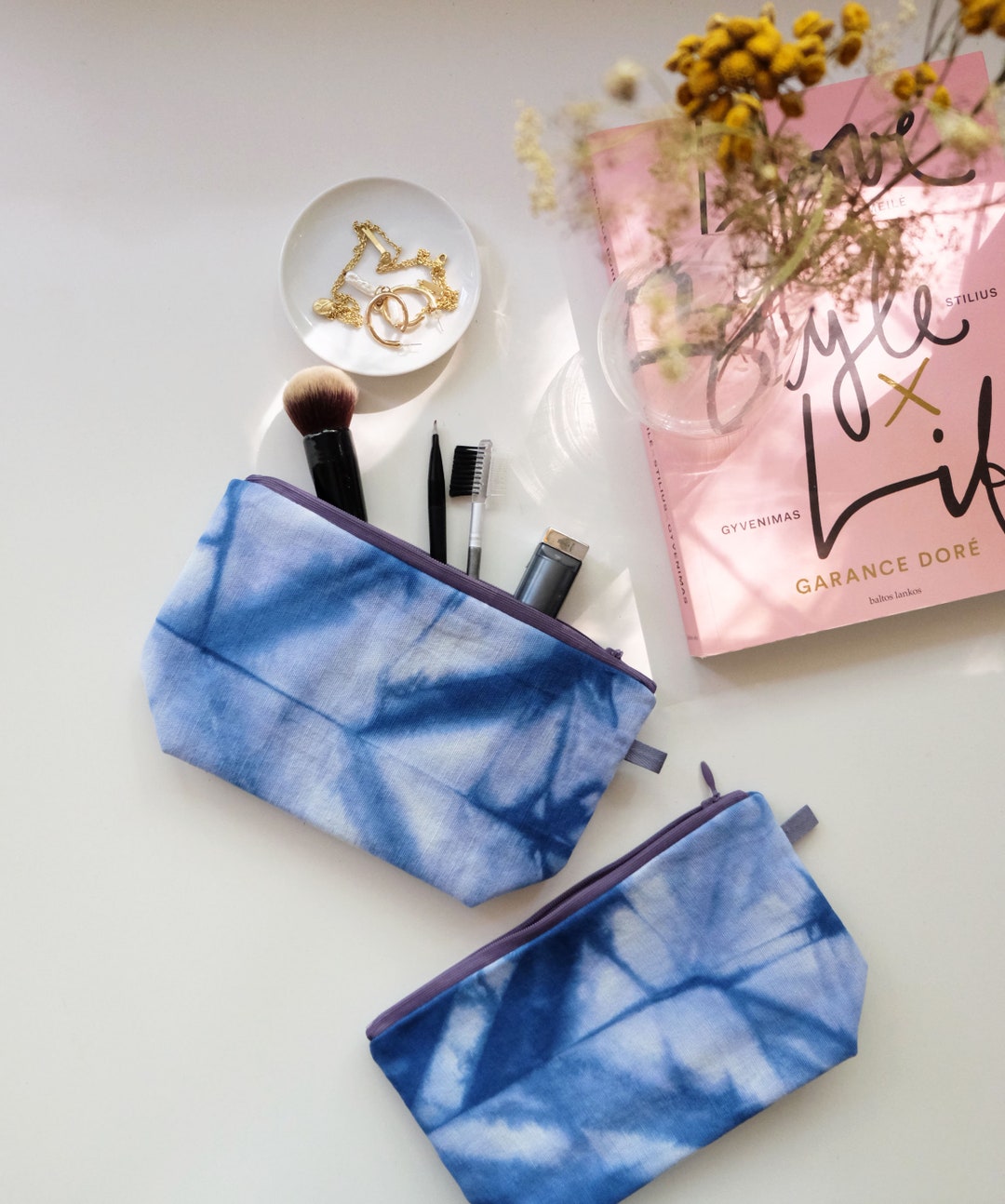 Blue Small Cosmetic Pouch With Zipper. Tie Dye Cosmetic Bag. Indigo ...