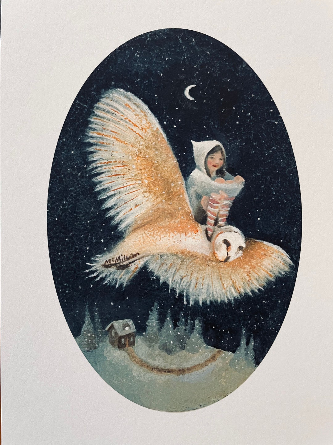 Wandering Night Owls. 5x7 image Oval is 4 X 6 Giclee Art Reproduction ...