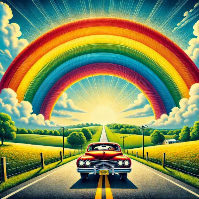 Rainbow Road Surreal Art Print – Trippy Car Drive Wall Decor, Spiritual ...