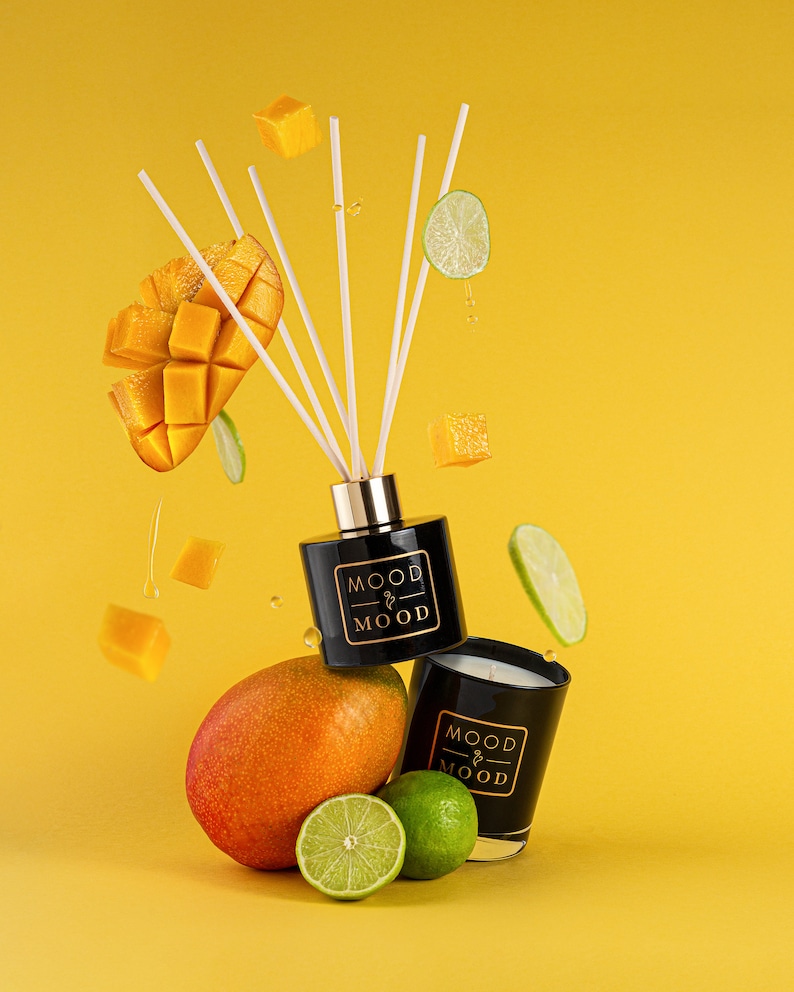 Lime, Mango Diffuser, Reed Diffuser, Candle, Home Fragrance, Black Bottle With Sticks,100 Ml ...