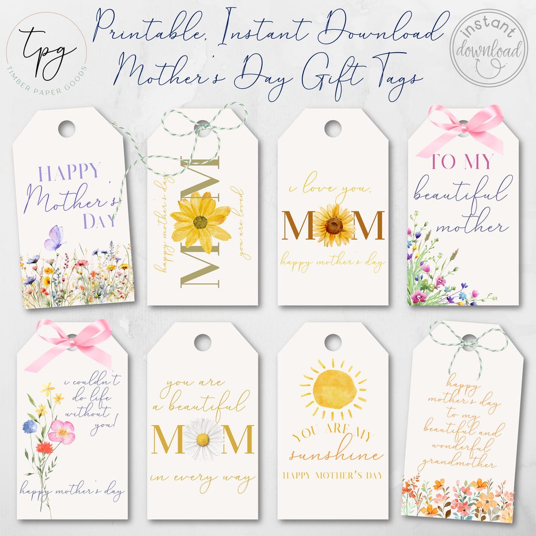 PRINTABLE Mother's Day Gift Tags, 8 Designs, Mother's Day Wildflower ...