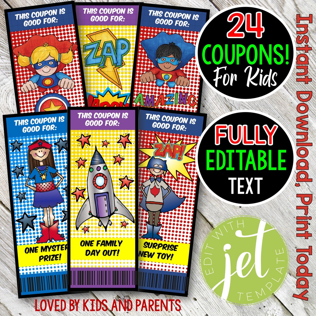 EDITABLE Super Hero Themed Reward/gift Coupons. Reward Coupons for Kids ...