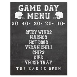 EDITABLE Chalk Game Day Menu Sign | Printable | MENU BOARD| Digital ...