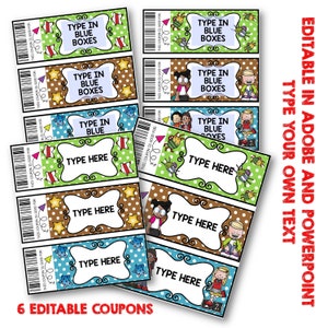EDITABLE Reward/gift Coupons. Reward Coupons for Kids. Instant Download ...