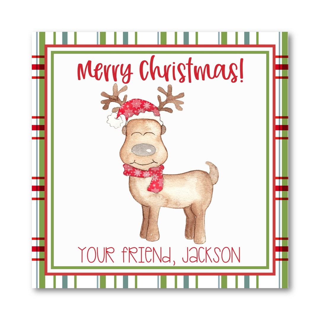 Printable, Editable Christmas Gift Tag. Red Reindeer Kid Tag ...