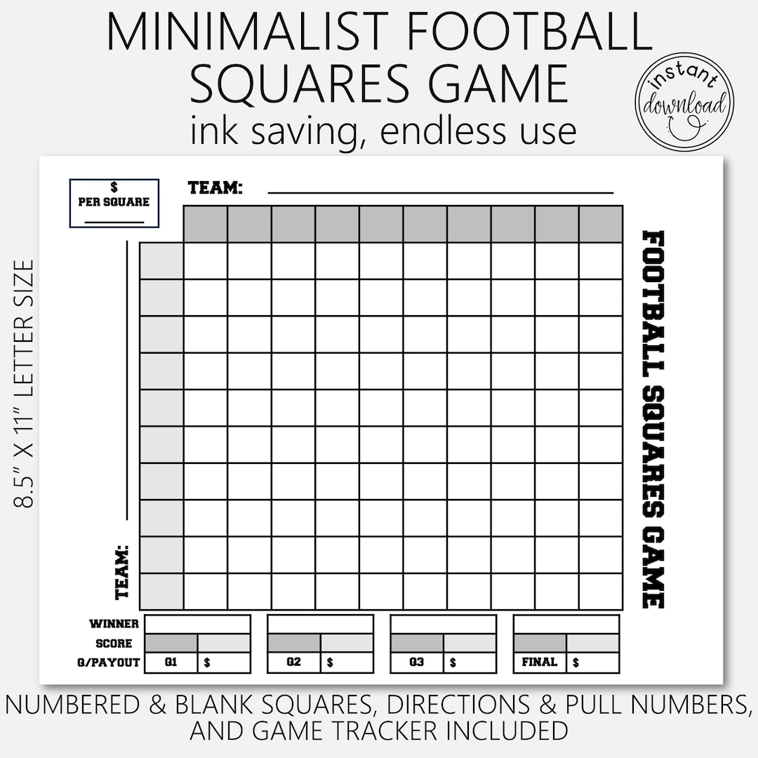 Minimalist Football Squares Game. Quarters Game, Super Football Party ...