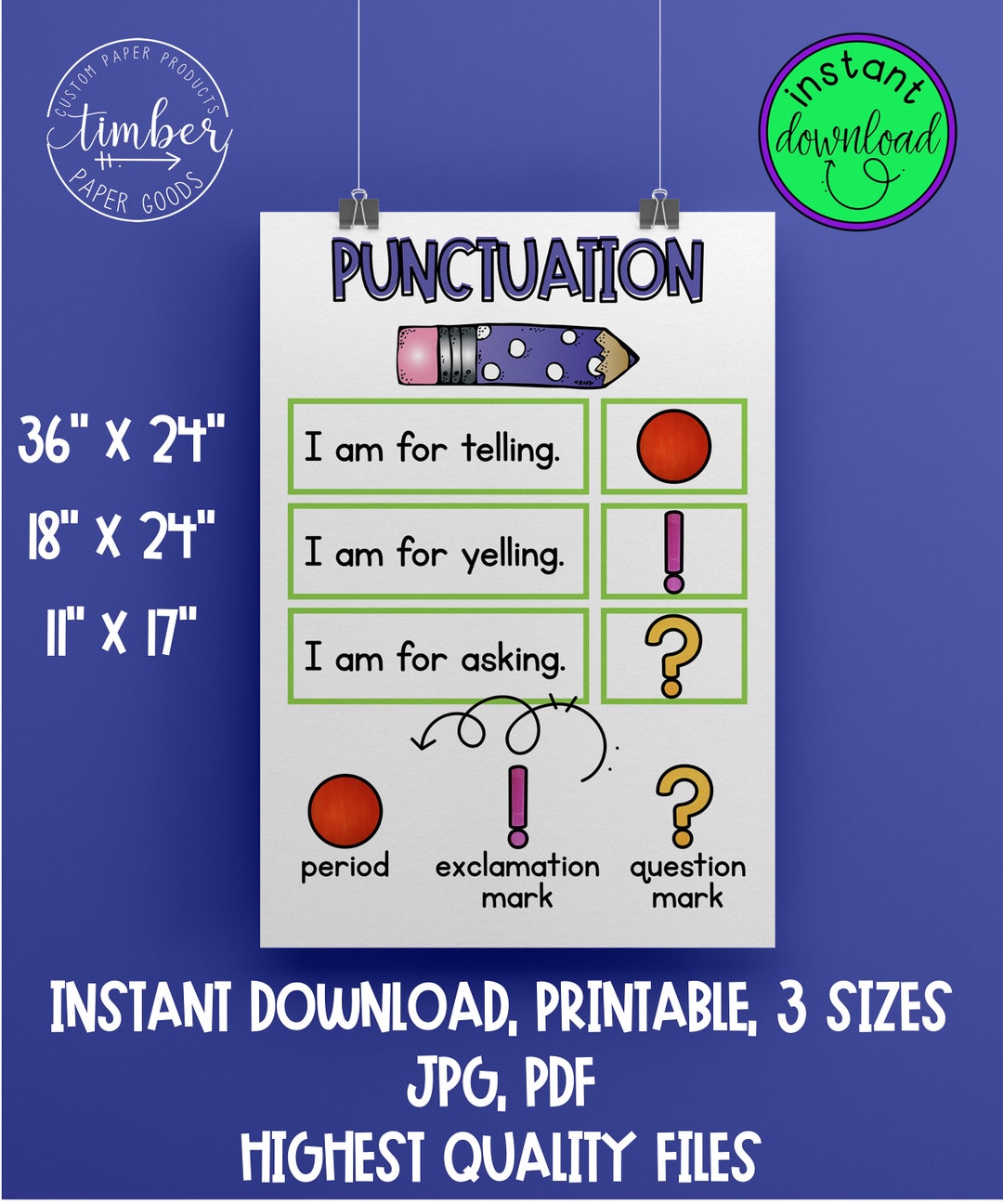 PRINTABLE Punctuation Anchor Charts! 3 Sizes. Punctuation Writing Chart ...