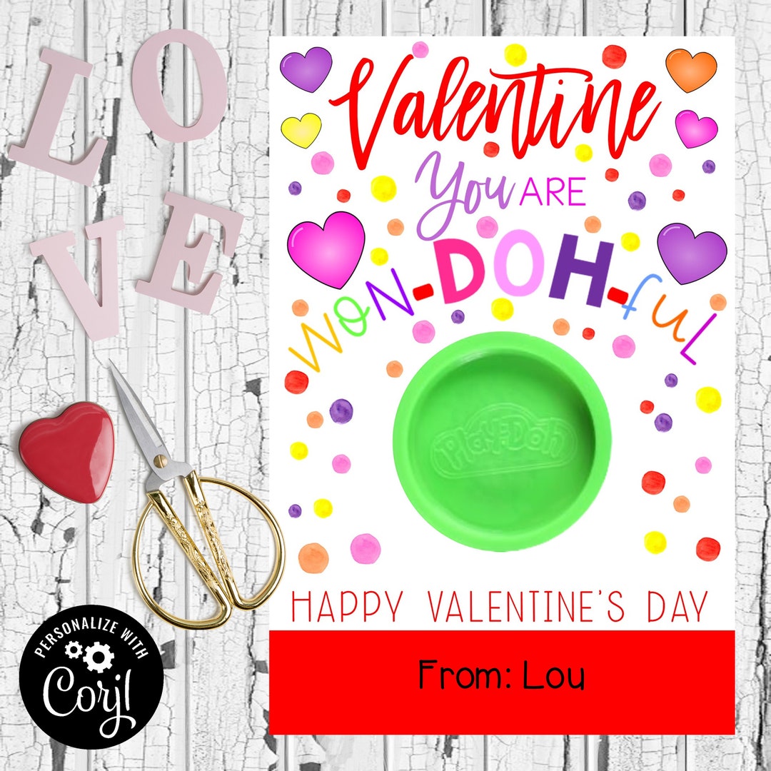 Play Doh Valentine, Printable, CUSTOMIZABLE Valentine Card, Non-candy ...