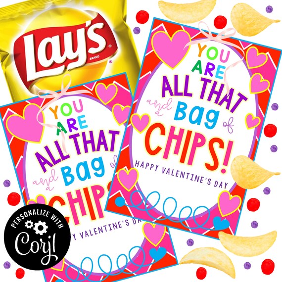 EDITABLE Bag of Chips Valentines Printable Valentine Cards | Etsy