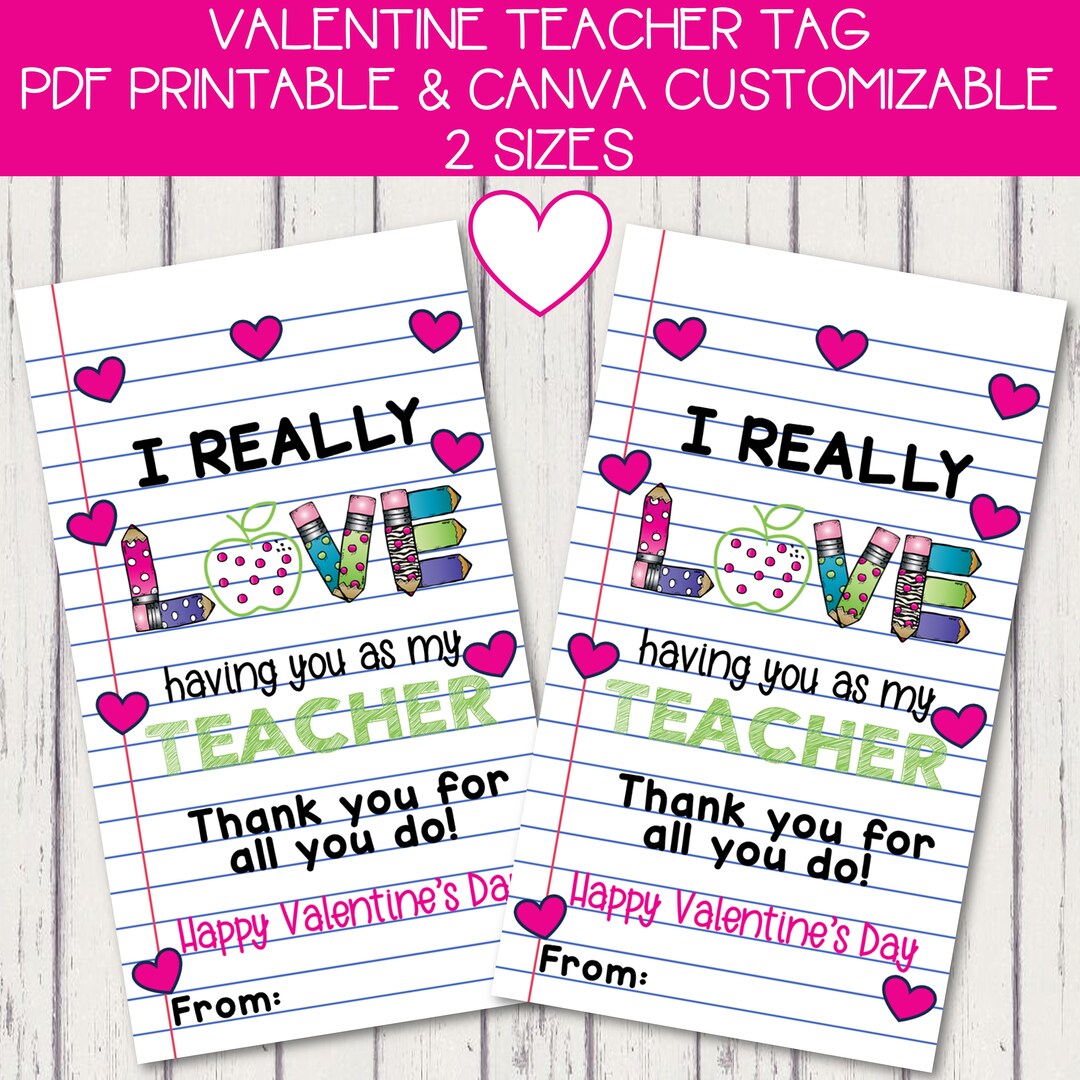 Valentine Teacher Tag. Printable Gift Tags. Valentine's Day. Printable ...