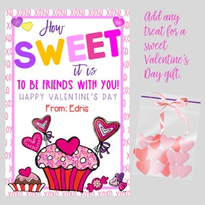 EDITABLE Sweet Treat Valentine, Printable, School Valentine Cards ...