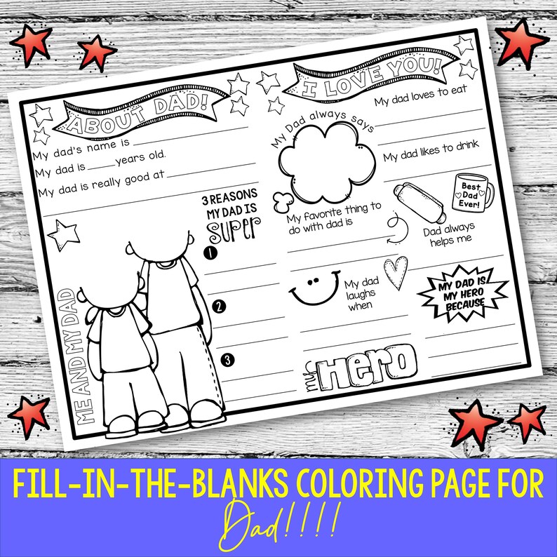 PRINTABLE Father's Day Card | Fill in the Blanks | All About Dad | Kids ...