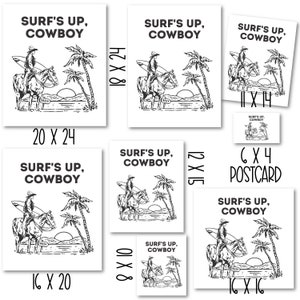 Surf's Up, Cowboy Art Print | Printable | Surfing Cowboy Cowgirl Art ...