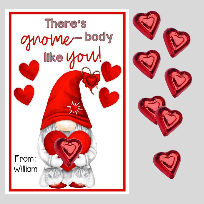 EDITABLE Cute Gnome Valentine Printable Valentine Cards | Etsy