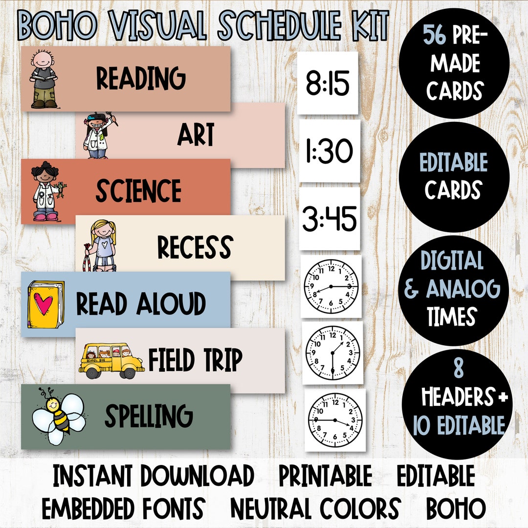 Boho Neutral, Classroom Schedule Kit, 52 Pre-made Schedule Cards ...