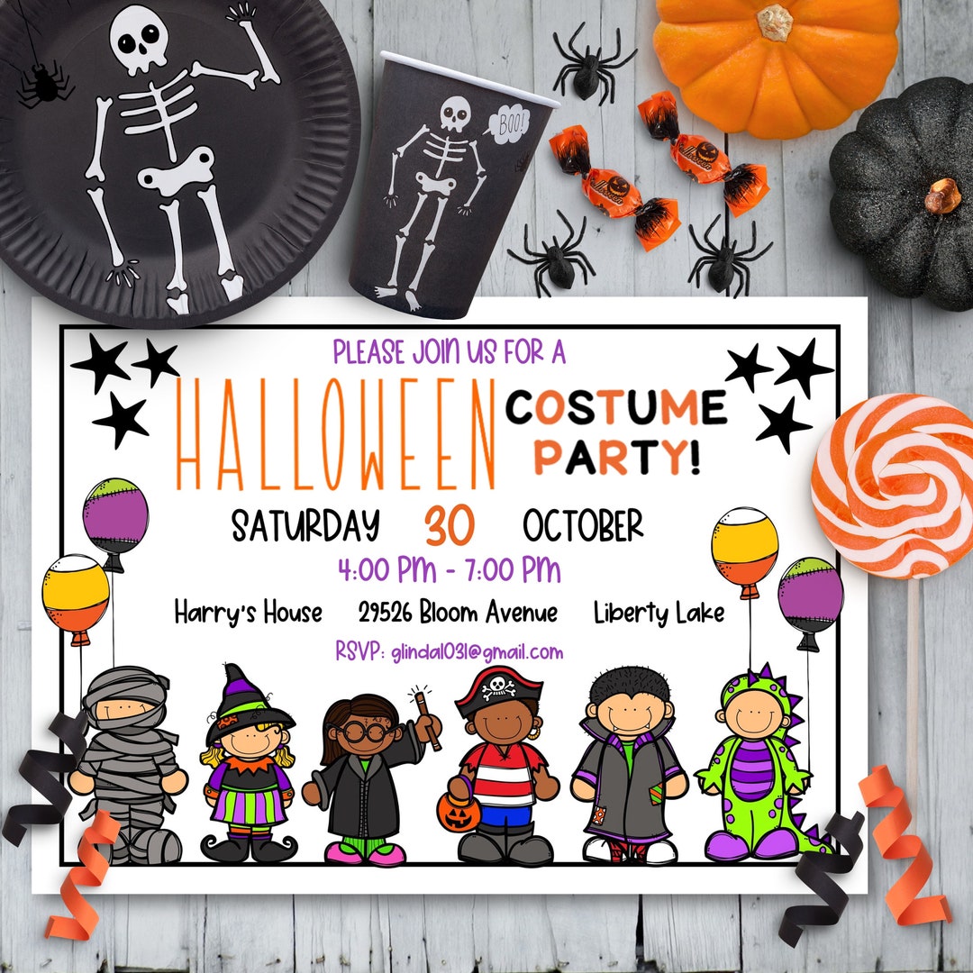 EDITABLE Halloween Costume Party Invitation. Kid Costume Party ...