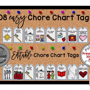 108 Chore Chart Tags, EDITBLE Tags Too. Jobs & Behavior Tags. Schedule ...