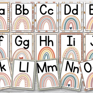 Boho Rainbow Alphabet Posters, Primary Alphabet, Cursive Alphabet ...