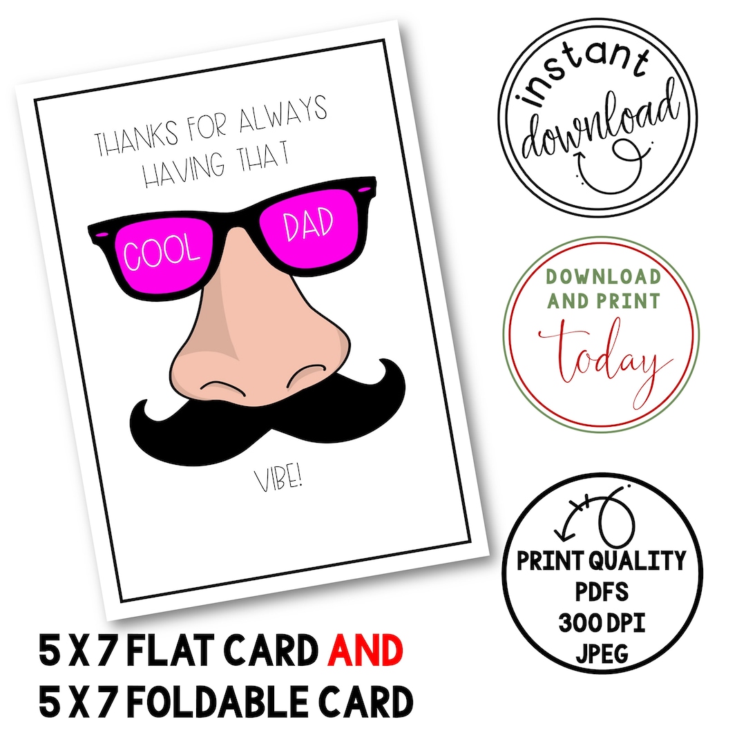 PRINTABLE Father's Day Card Cool Dad Vibe Father's Day Card Fathers Day ...