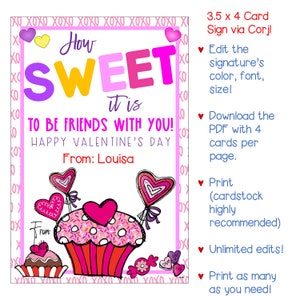 EDITABLE Sweet Treat Valentine, Printable, School Valentine Cards ...