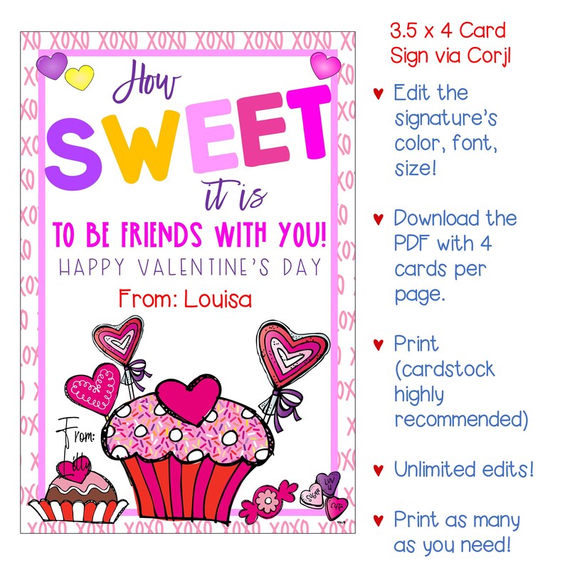 EDITABLE Sweet Treat Valentine Printable Valentine Cards | Etsy