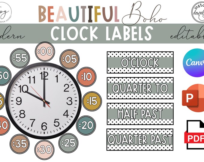 Classroom Clock Labels | Clock Activity | Rainbow Theme | Telling Time ...