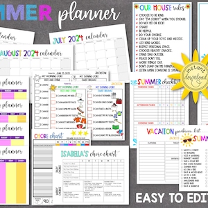 Printable Editable SUMMER 2024 Planner Kit | Summer Calendars | Summer ...