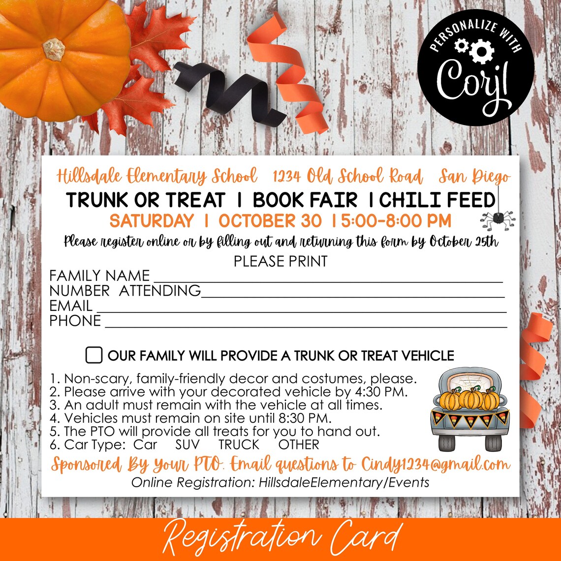 EDITABLE Trunk or Treat Flyer, Invites, and Registration Forms. Church ...