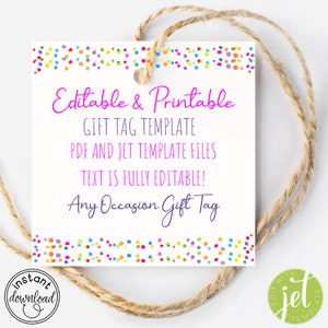Editable, Printable Confetti Tag Template. Fully Editable Text: PDF 3 X ...
